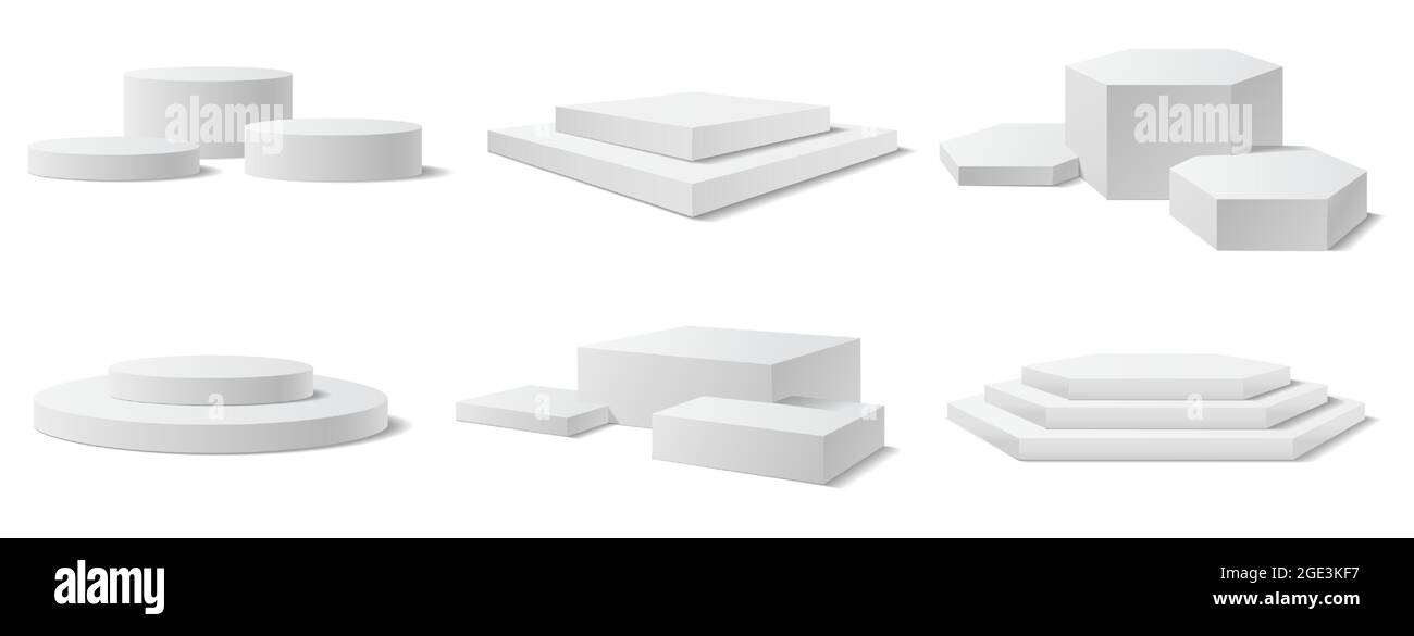 Realistic 3d podium, winner pedestal, circle display stage. White empty ...