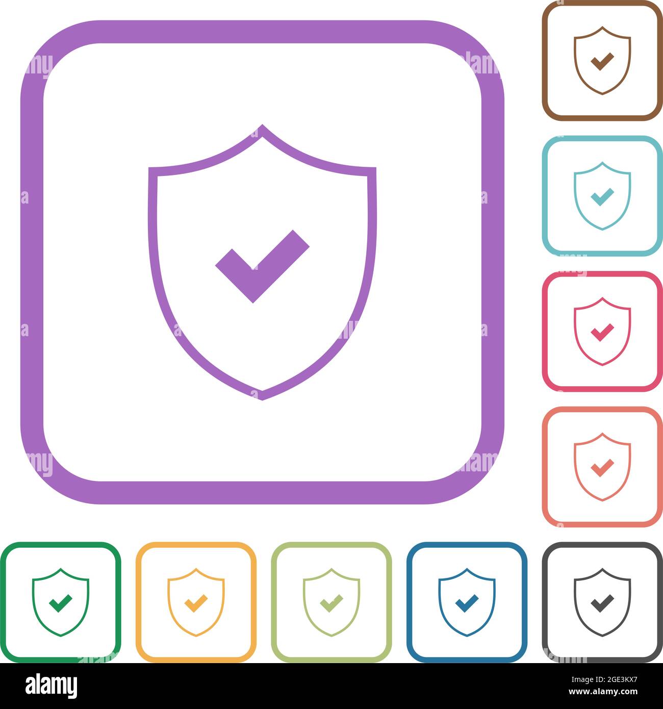 Active security outline simple icons in color rounded square frames on ...