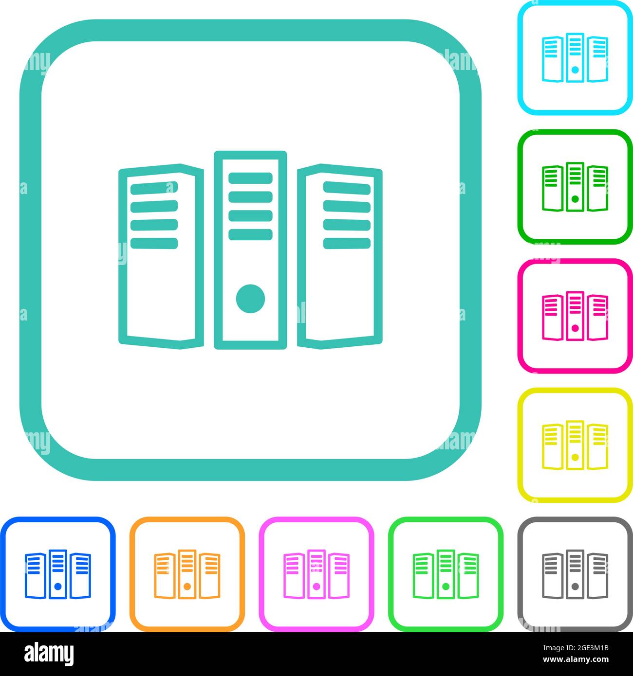 Server hosting outline vivid colored flat icons in curved borders on ...