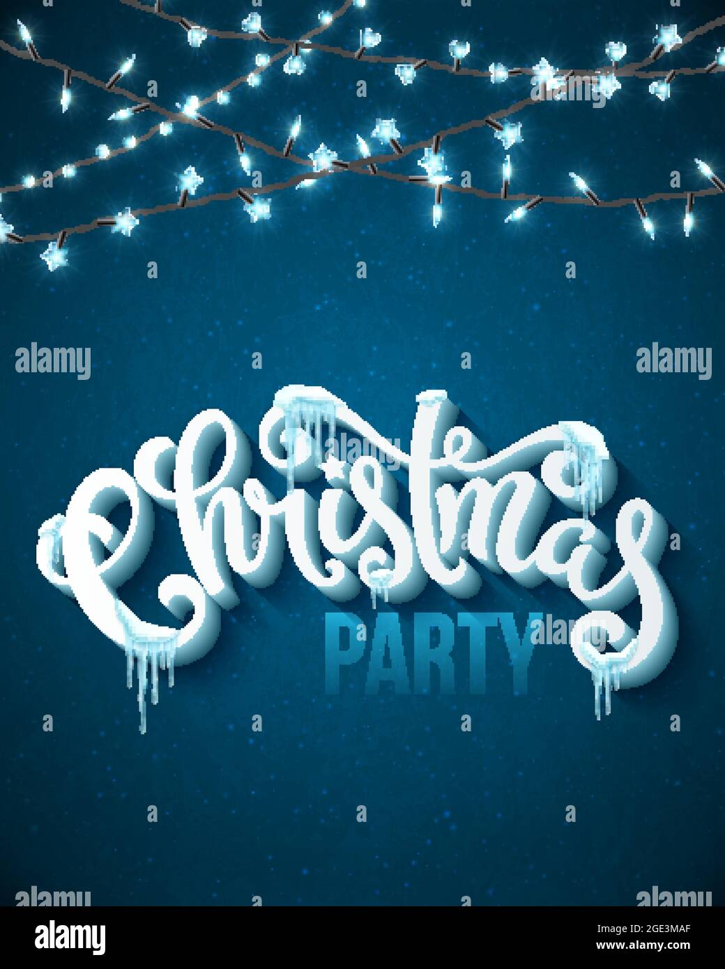 Christmas party poster with hand-drawn lettering and christmas lights ...