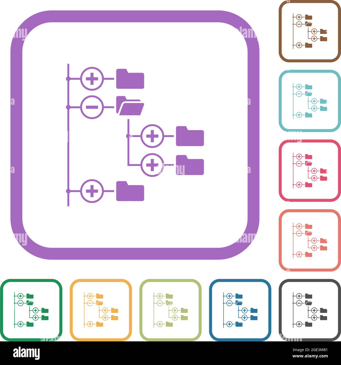Directory Browser Simple Icons In Color Rounded Square Frames On White Background Stock Vector