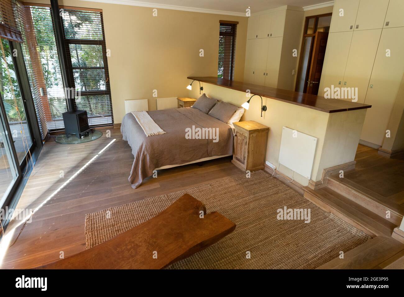Interior of beautiful luxury bedroom of comfortable modern home Stock ...