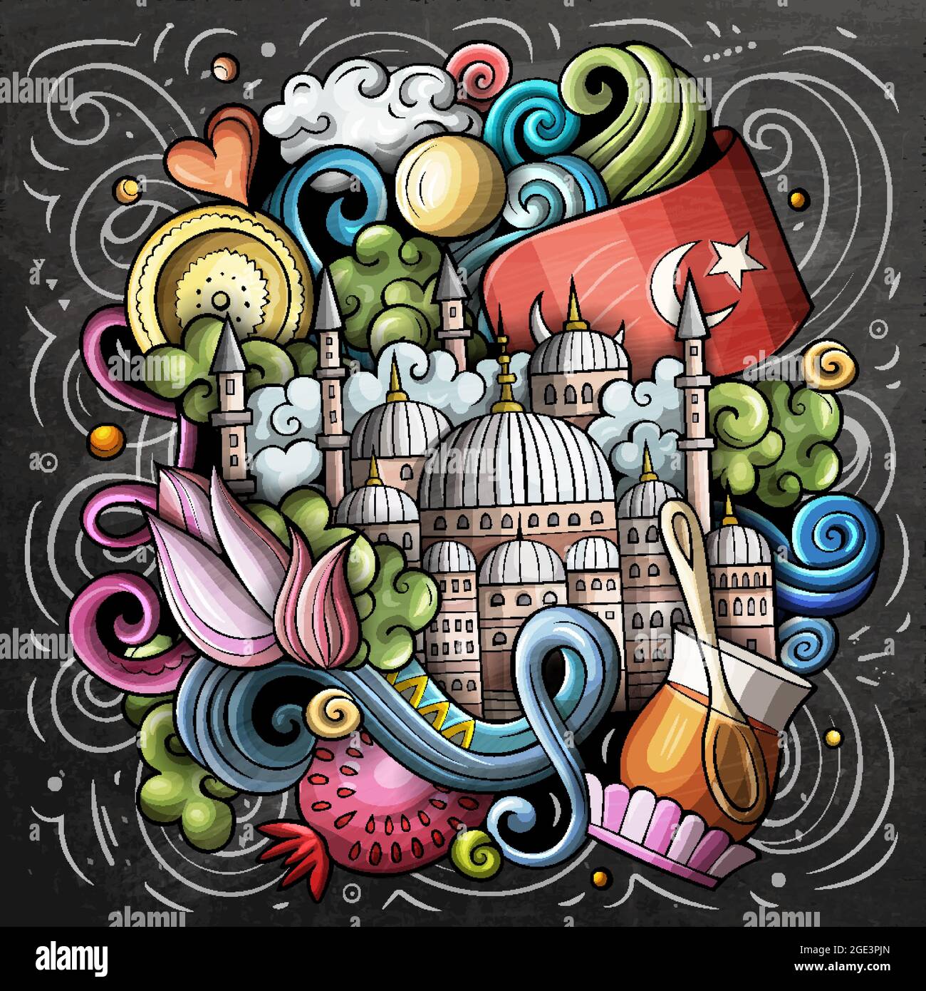 Istanbul cartoon vector doodle chalkboard illustration Stock Vector ...