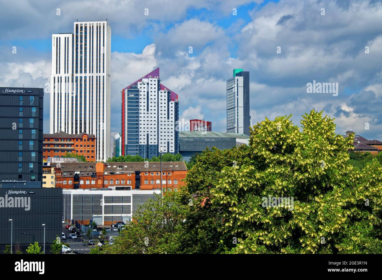 UK,West Yorkshire,Leeds, City Skyline from Footbridge over Inner Ring ...
