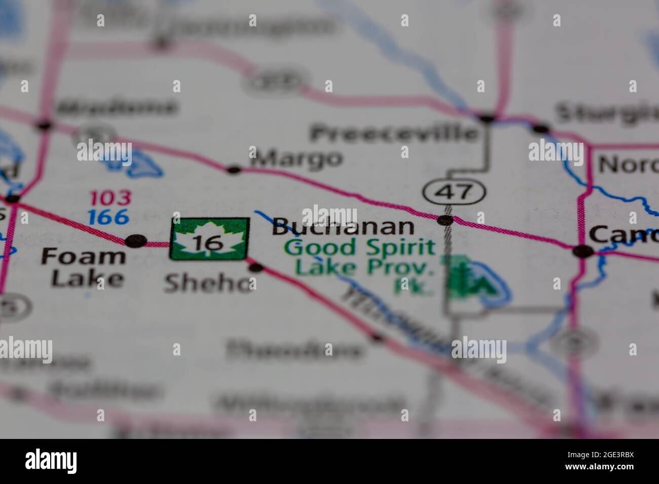 Buchanan Saskatchewan Canada Shown on a road map or Geography map Stock ...