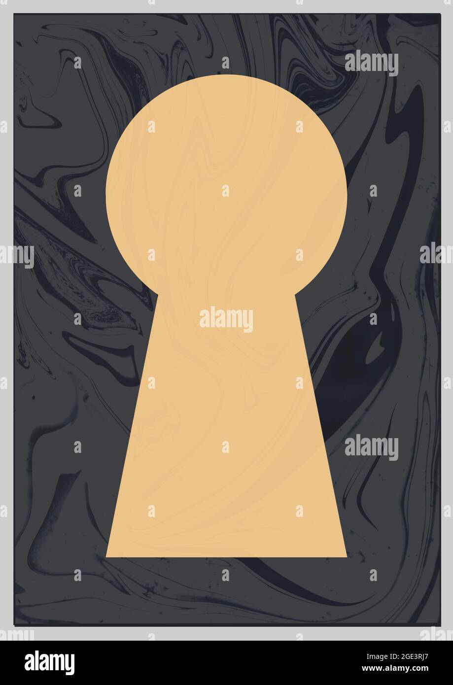 Composition of beige keyhole over black background with grey frame ...
