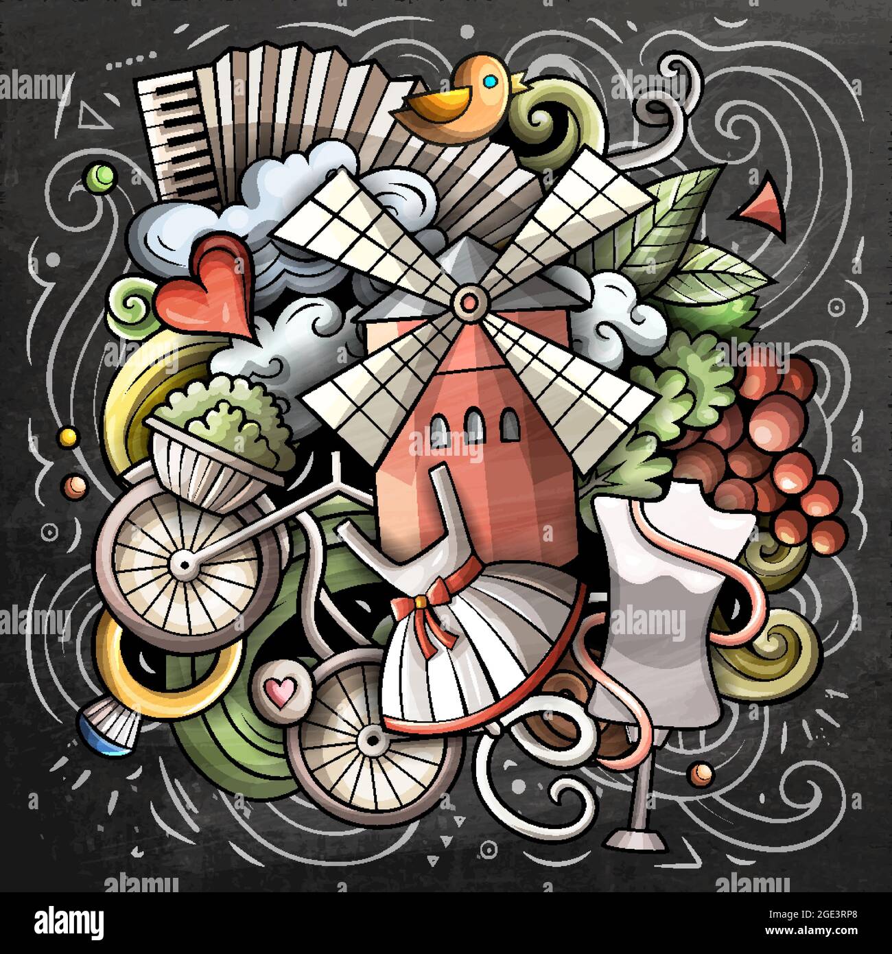 France cartoon vector doodle chalkboard illustration Stock Vector Image ...