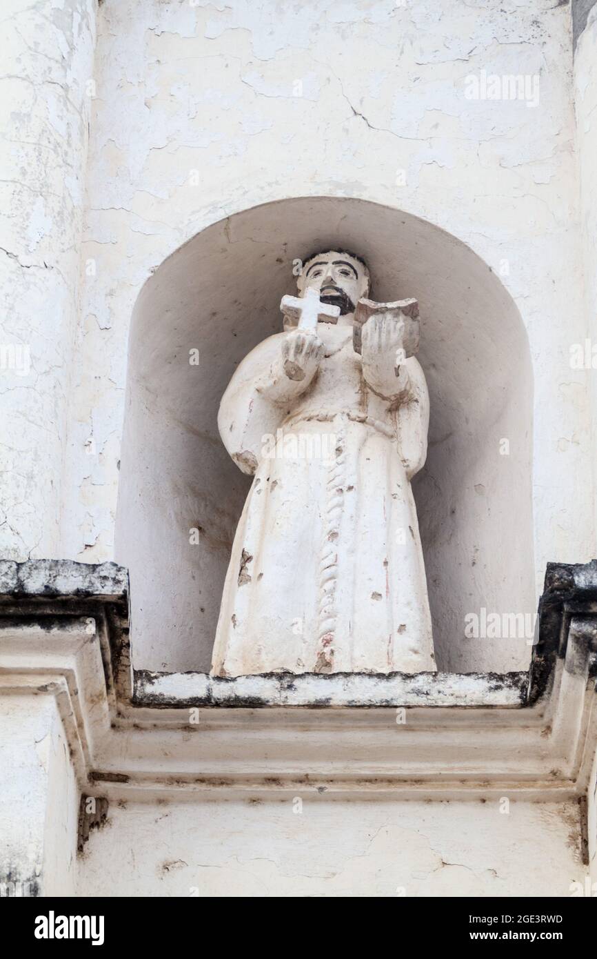 Statue on a church facade in San Sebastian village, Honduras Stock ...