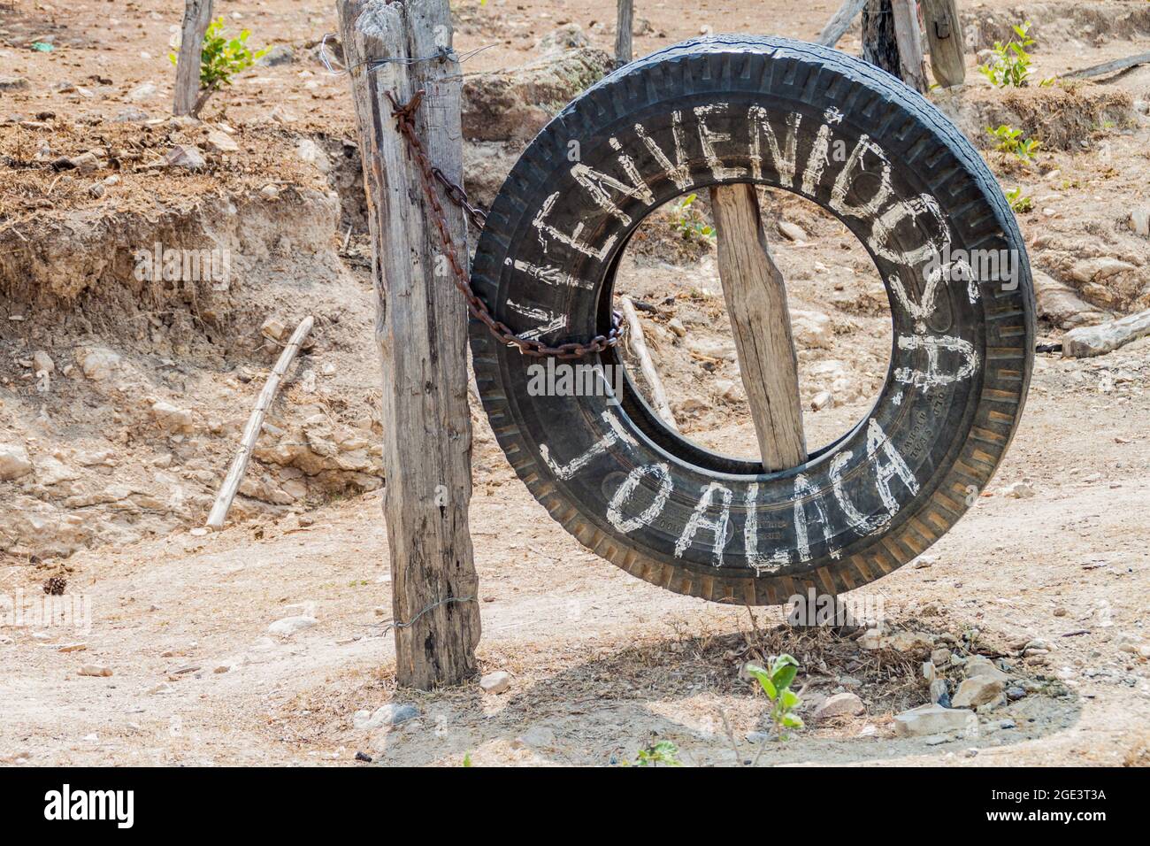 Sign: Welcome to Joalaca in Joalaca village, Lempira department ...