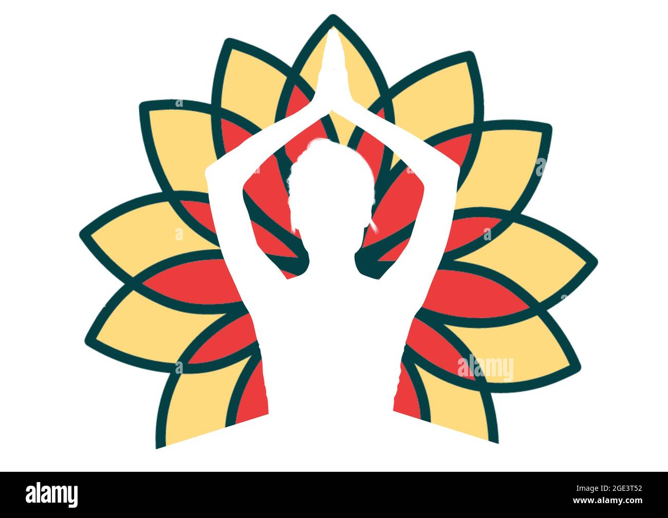 Composition of woman meditating icon on white background Stock Photo ...