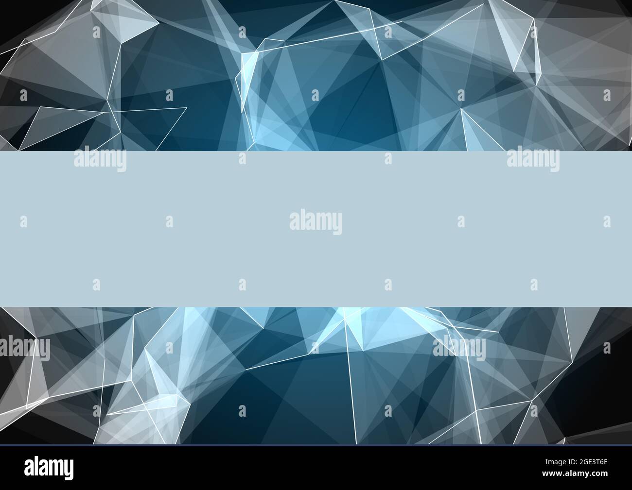 Composition of grey rectangular over grey and blue shapes on black ...