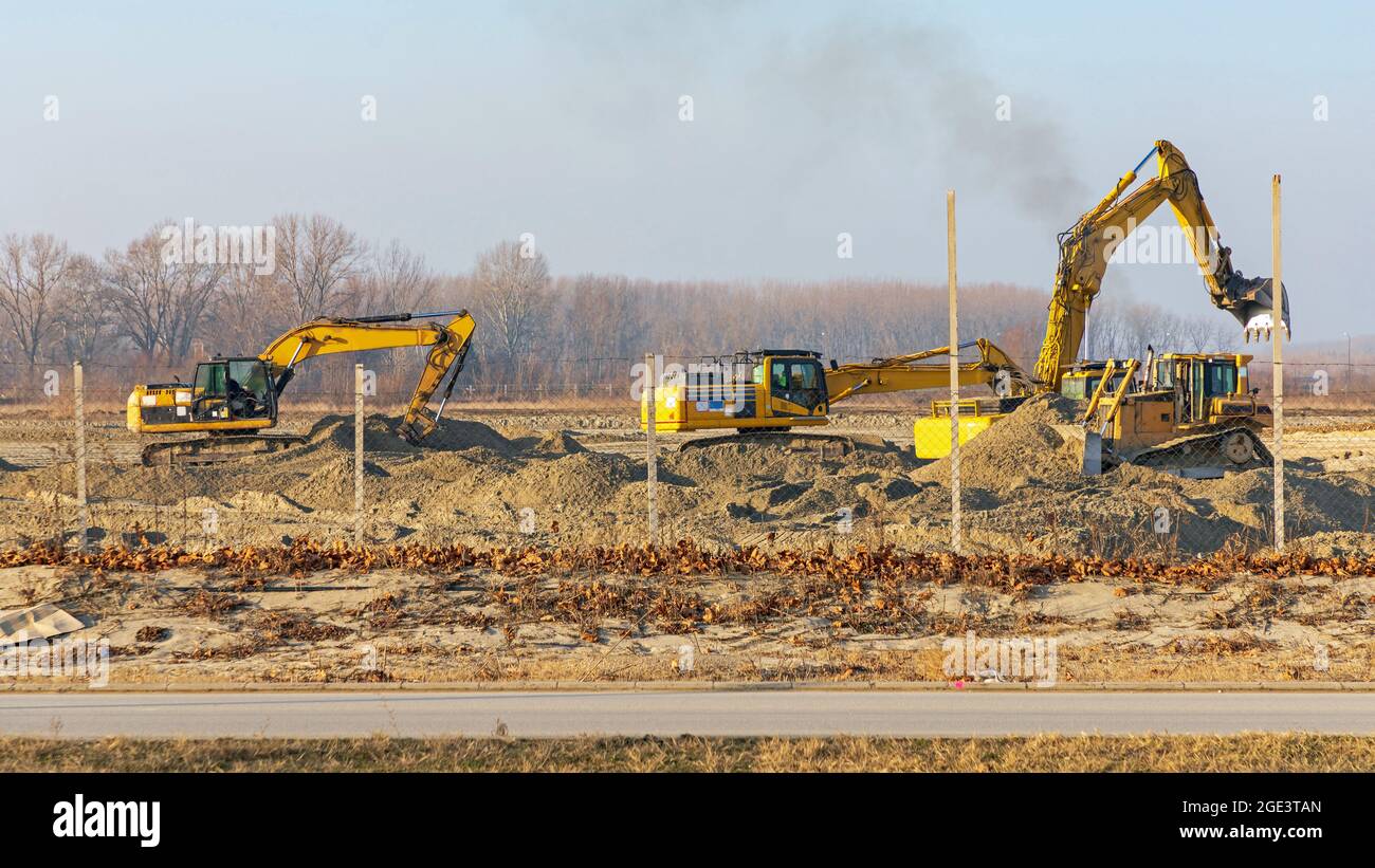 Digger Excavation at New Construction Site Ground Works Stock Photo - Alamy