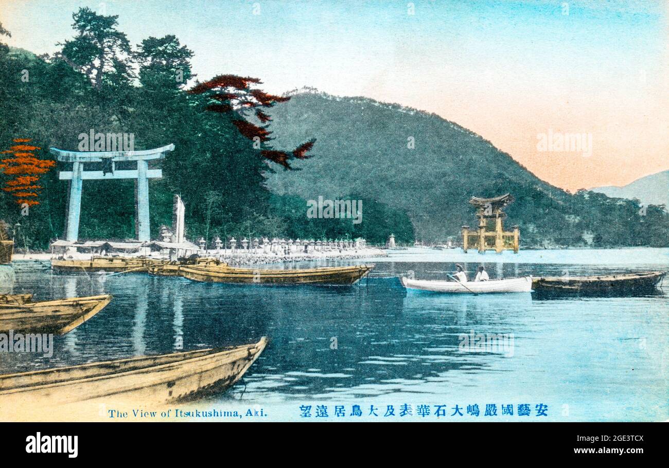 Old postcard, Japanese circa 1900 - 1910, hand colored. View of the ...