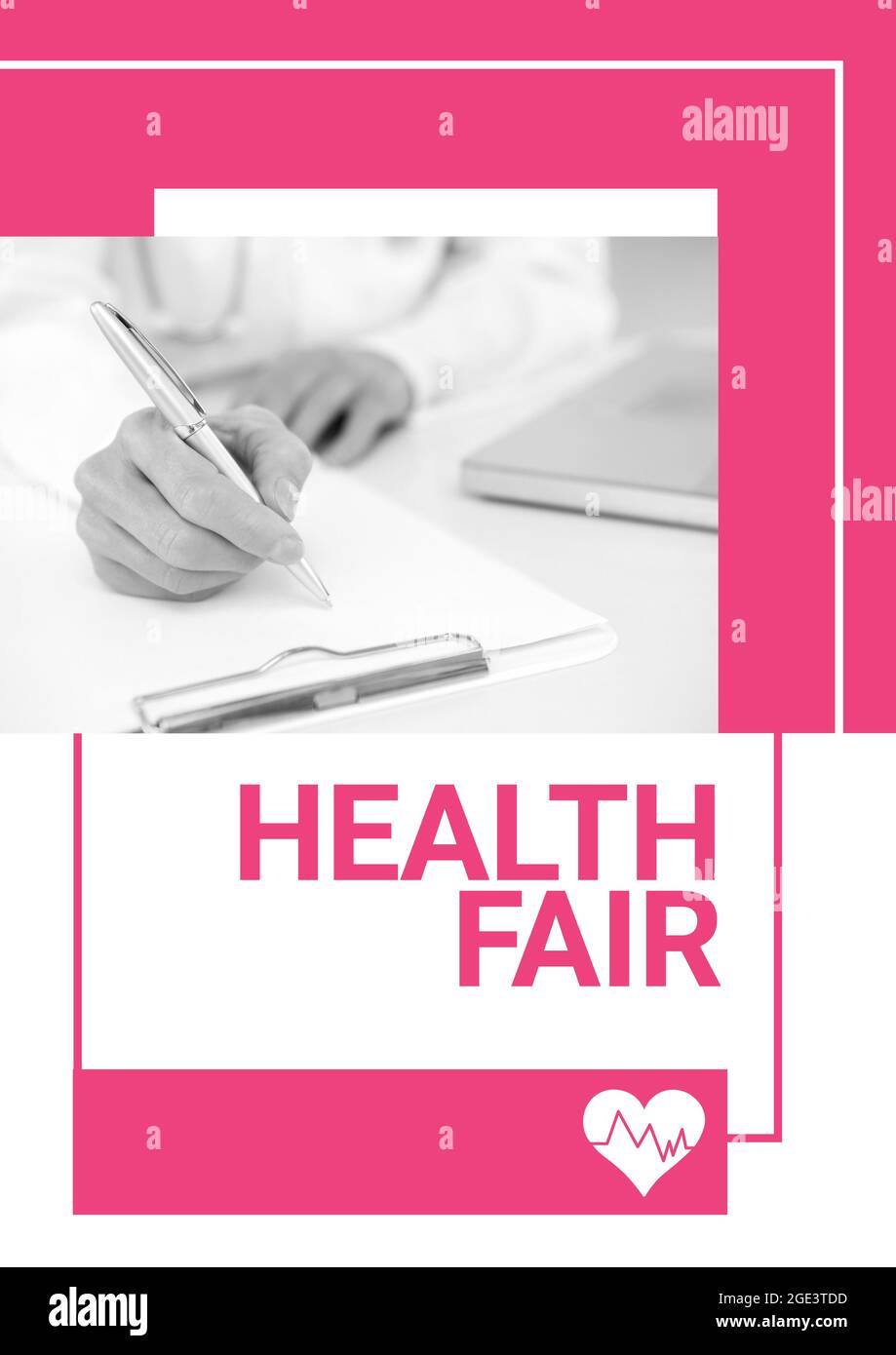 Composition of medicine and healthcare text over doctor taking notes on ...