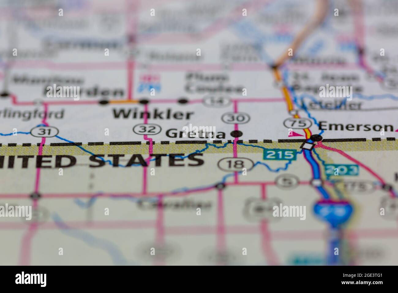 Gretna Saskatchewan Canada Shown on a road map or Geography map Stock ...