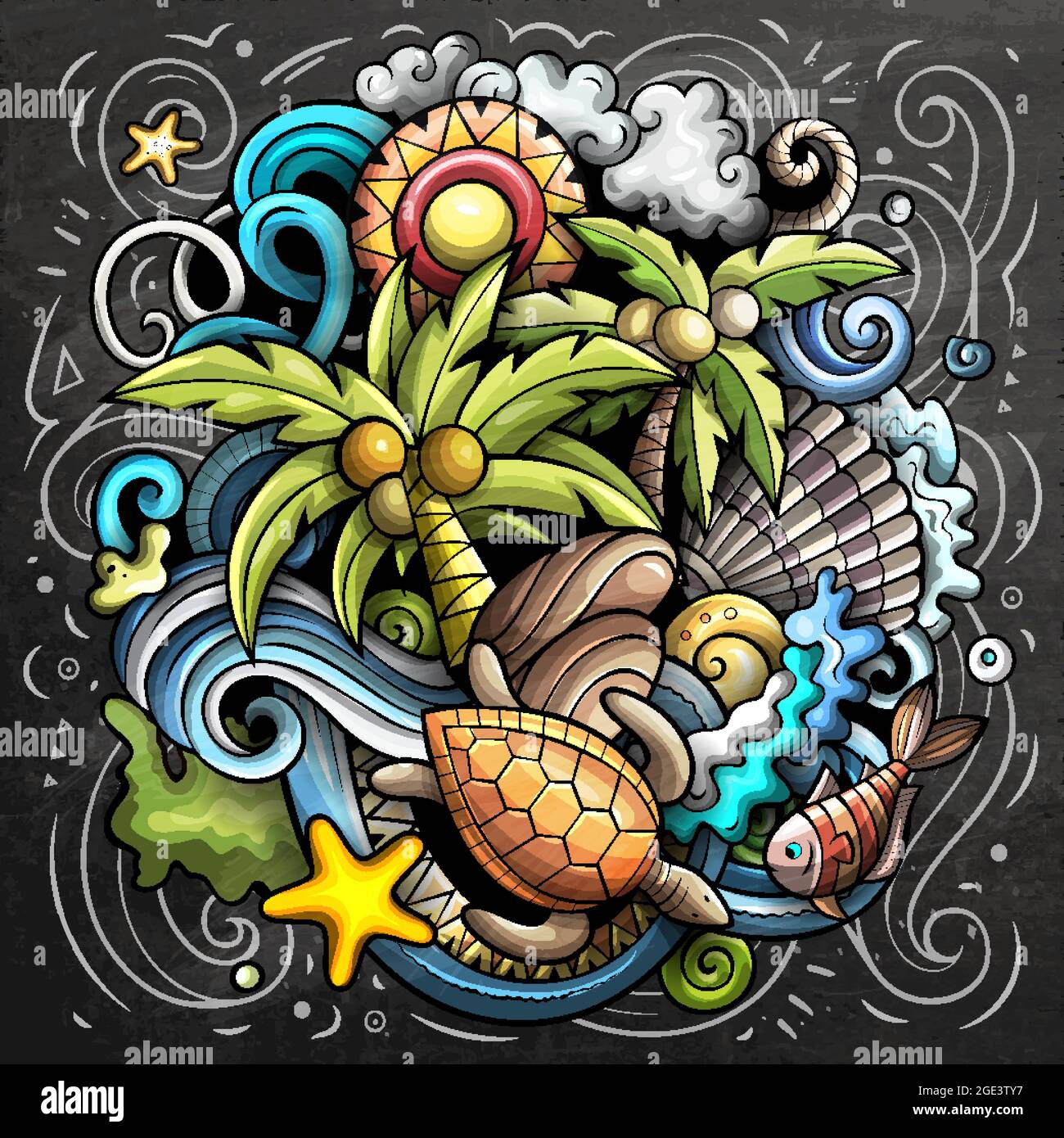 Seychelles cartoon vector doodle chalkboard illustration Stock Vector ...
