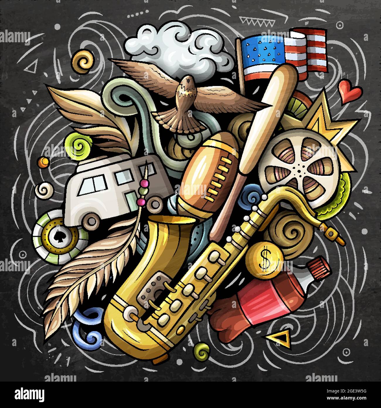 USA cartoon vector doodle chalkboard illustration Stock Vector Image ...