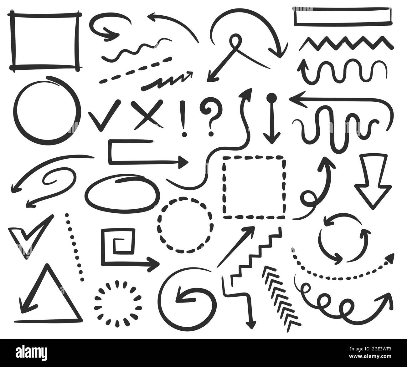 Doodle arrows and frames, hand drawn circles, square shapes. Sketch ...