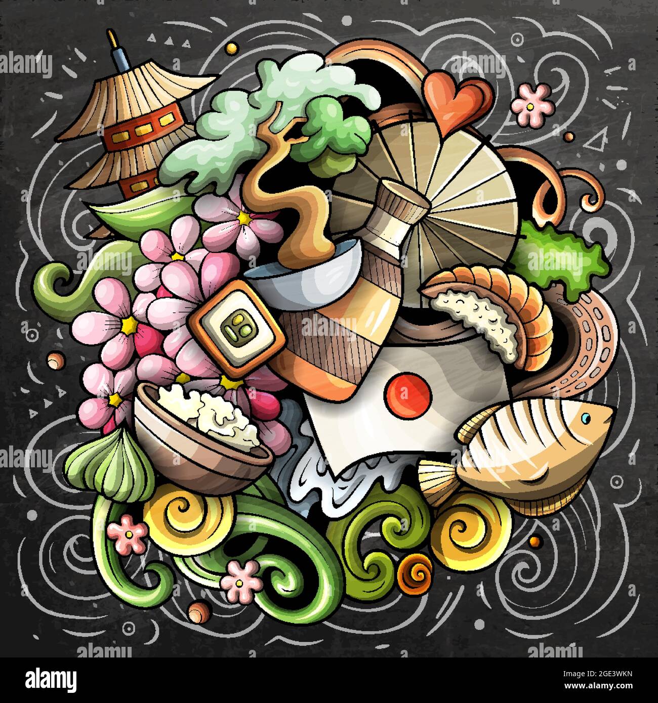 Japan cartoon vector doodle chalkboard illustration Stock Vector Image ...