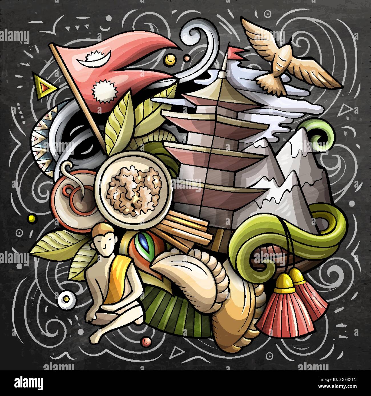 Nepal cartoon vector doodle chalkboard illustration Stock Vector Image ...