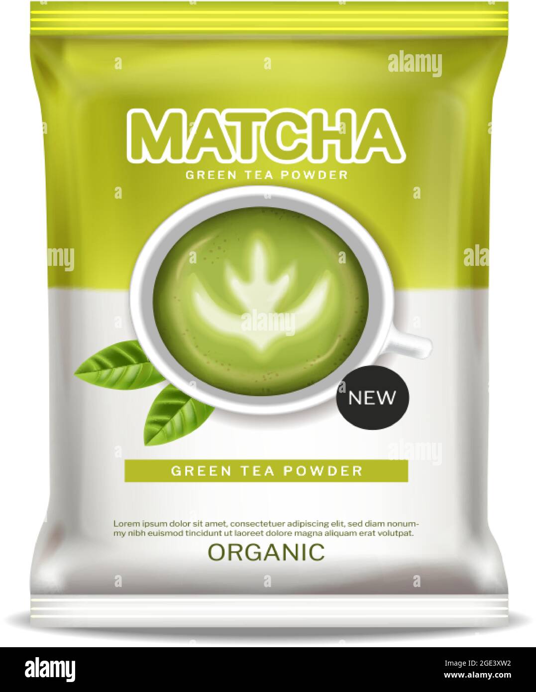 Matcha green tea powder vector realistic. Product placement mock up ...
