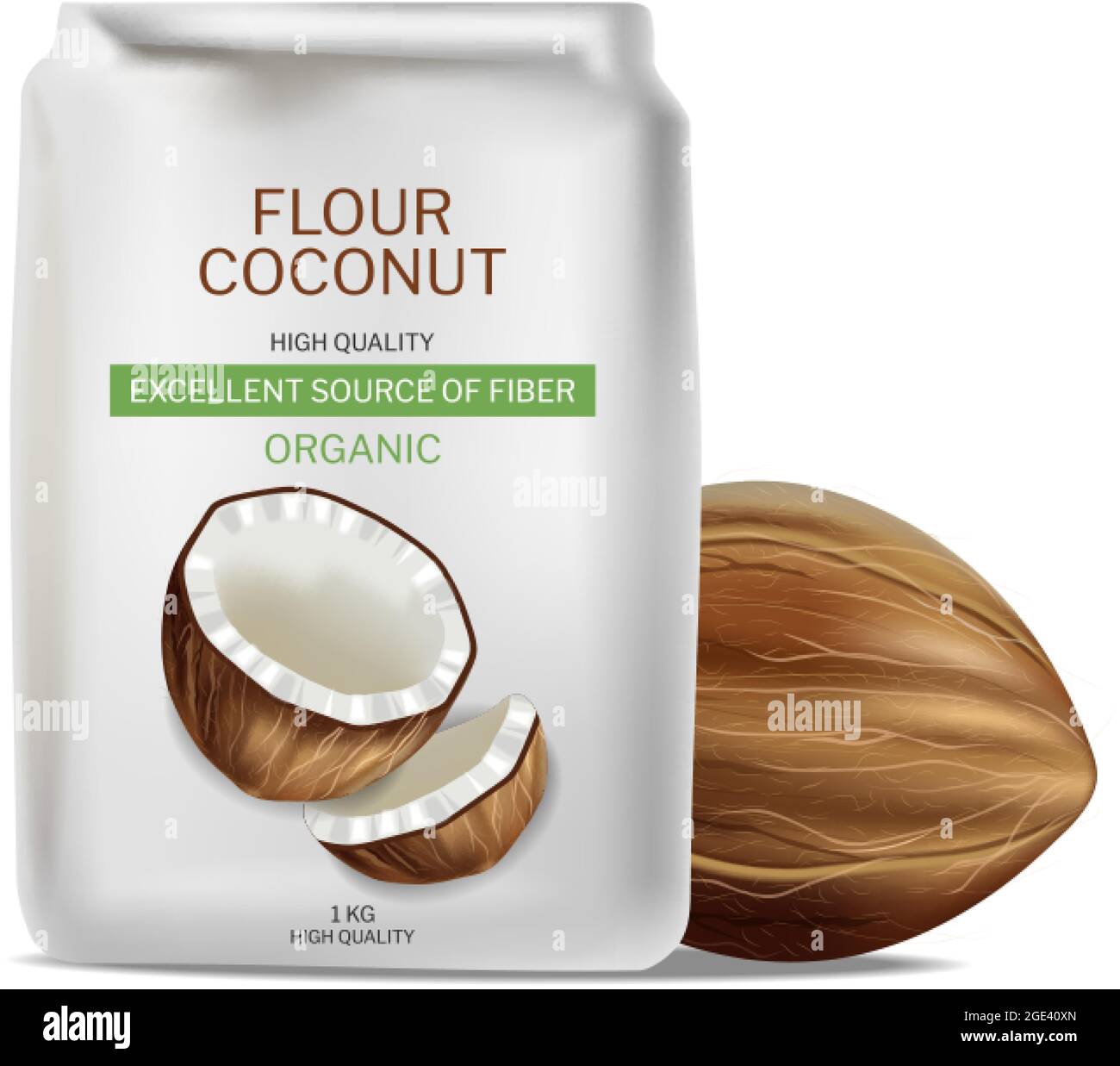 Coconut flour vector realistic package. Product placement mock up ...