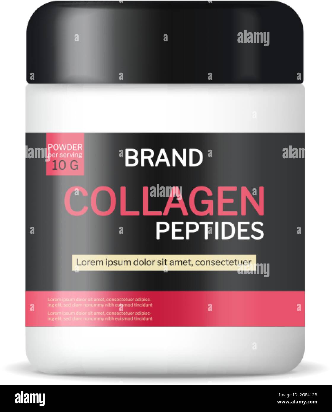Collagen powder Vector realistic mock up. Product packaging label ...