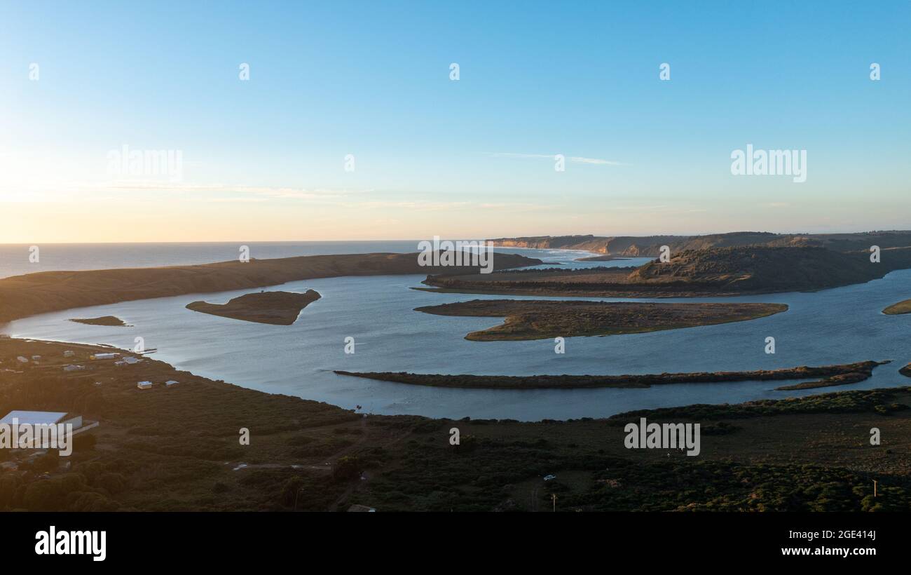 La boca de Rapel, Rio Rapel, Chile. Sunset Stock Photo - Alamy