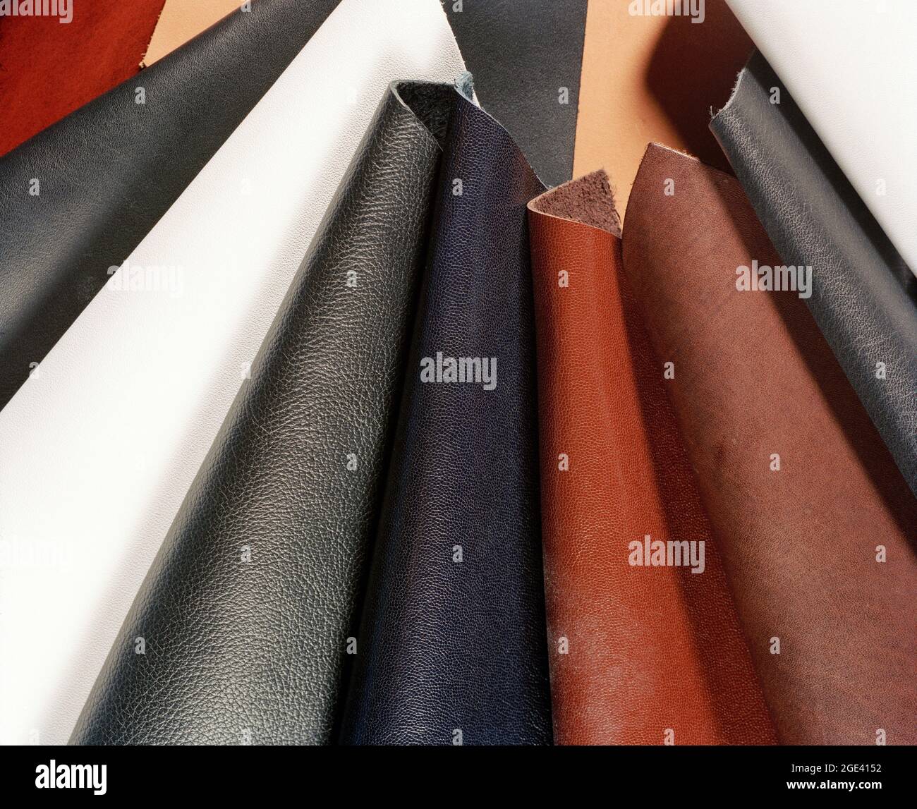 Leather, variety of leather samples, different colors and textures ...
