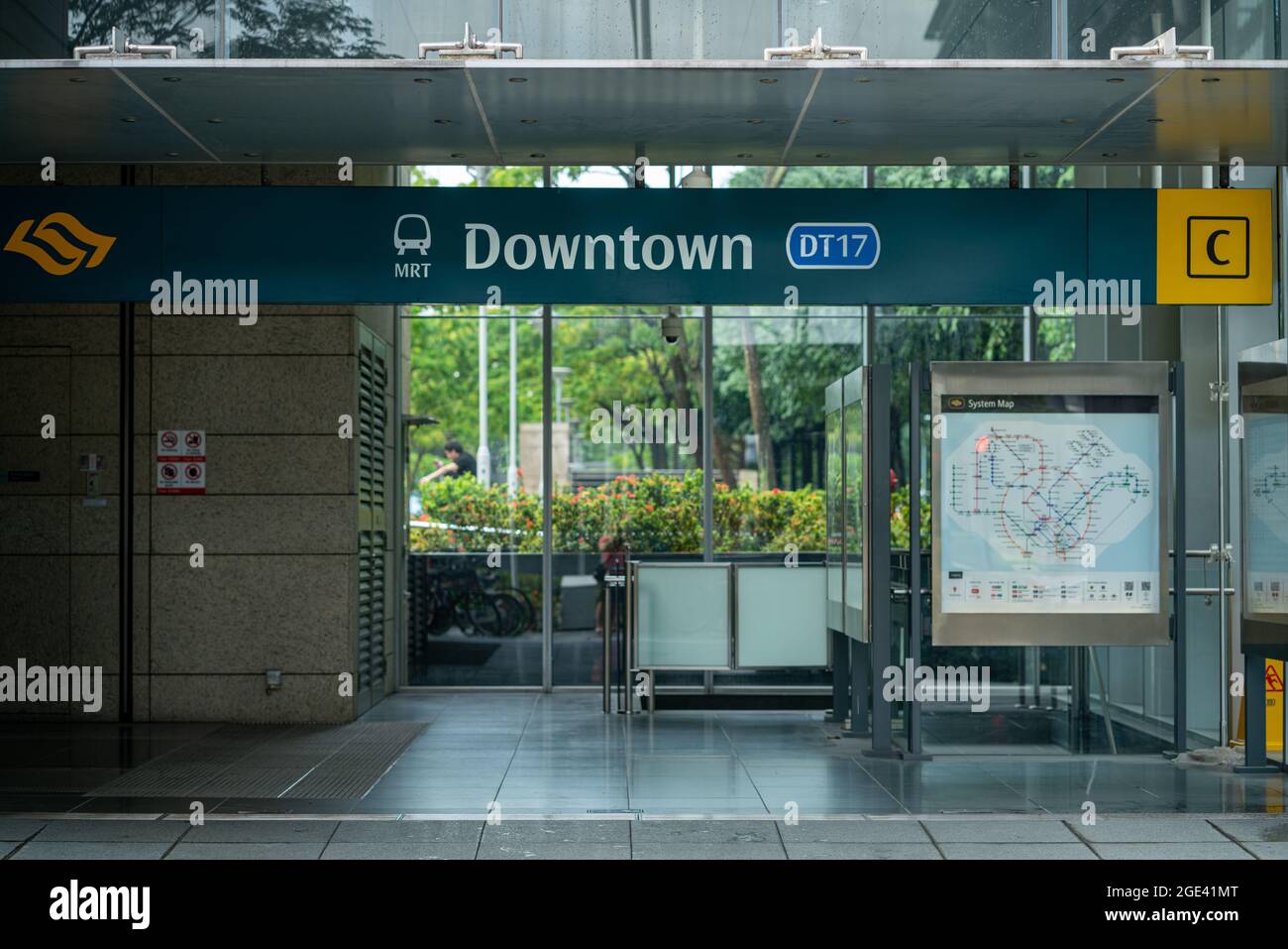 SINGAPORE, SINGAPORE - Aug 12, 2021: Downtown mrt station sign and ...