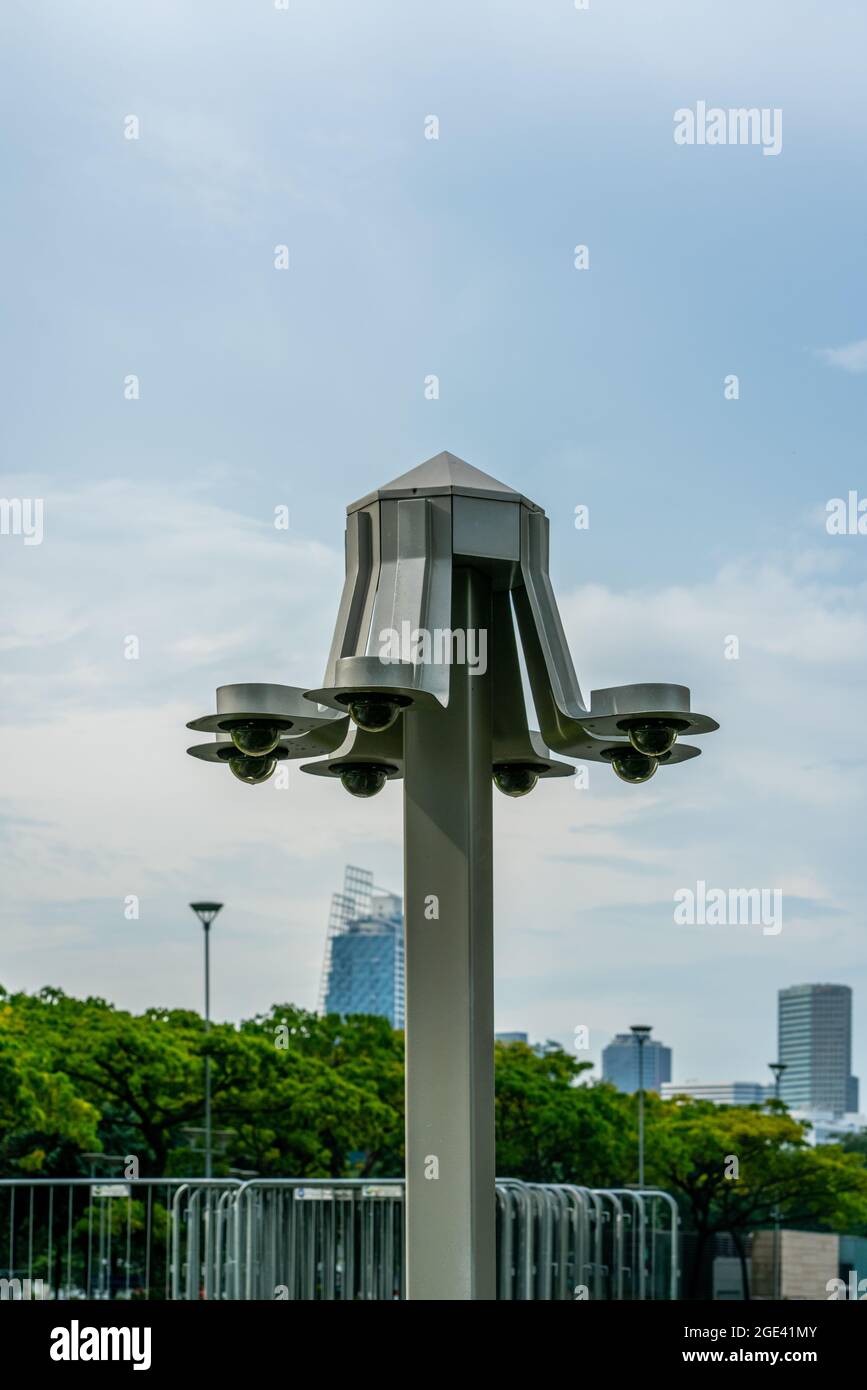 Many CCTV security cameras on a post, Singapore Stock Photo - Alamy