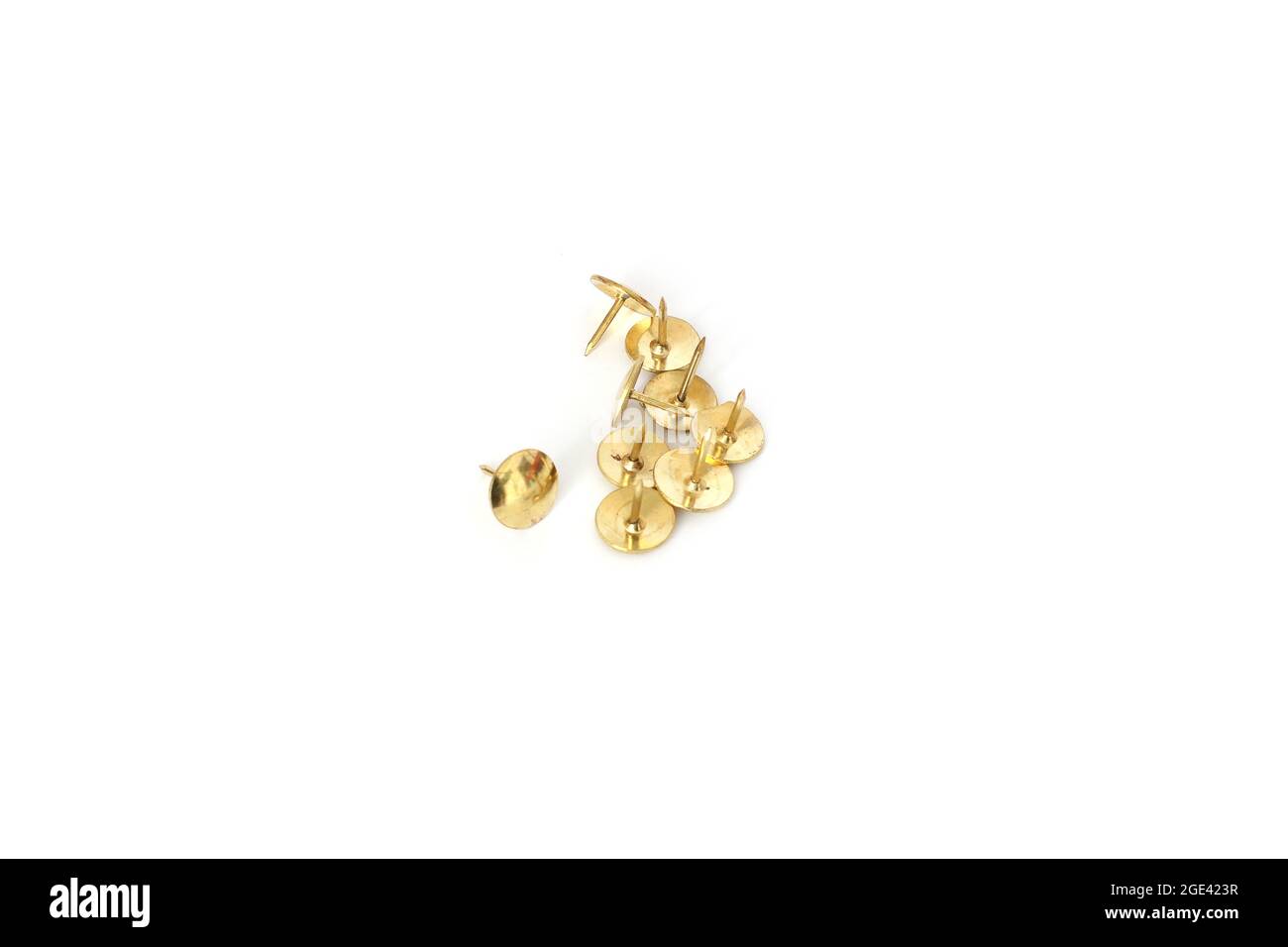 Push pins on white background Stock Photo - Alamy