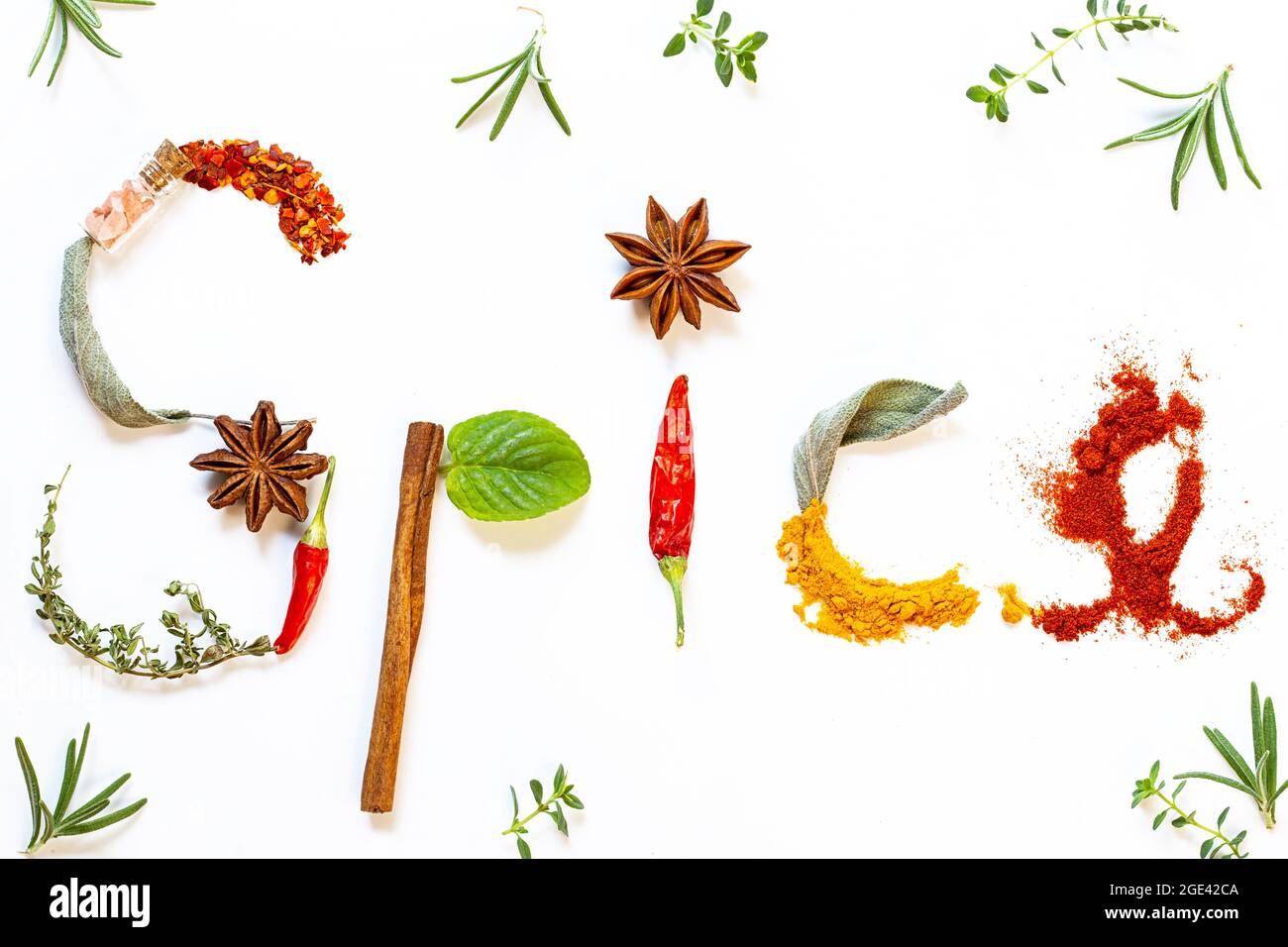 Spices writen from natural spices on white background Stock Photo - Alamy