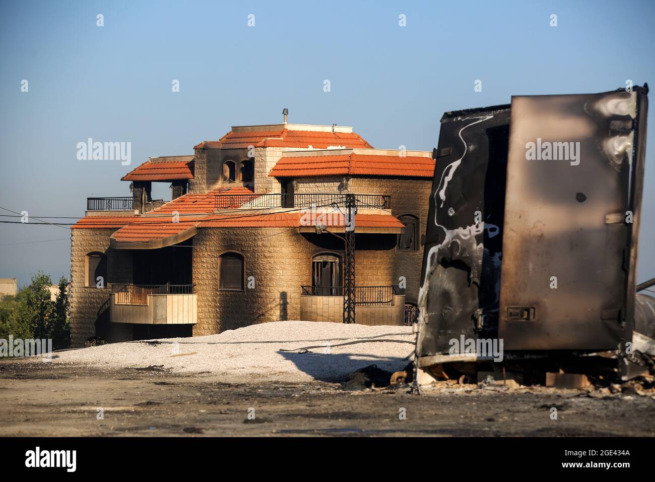 Talil, Lebanon. 16th Aug, 2021. A general view of the burned house of ...