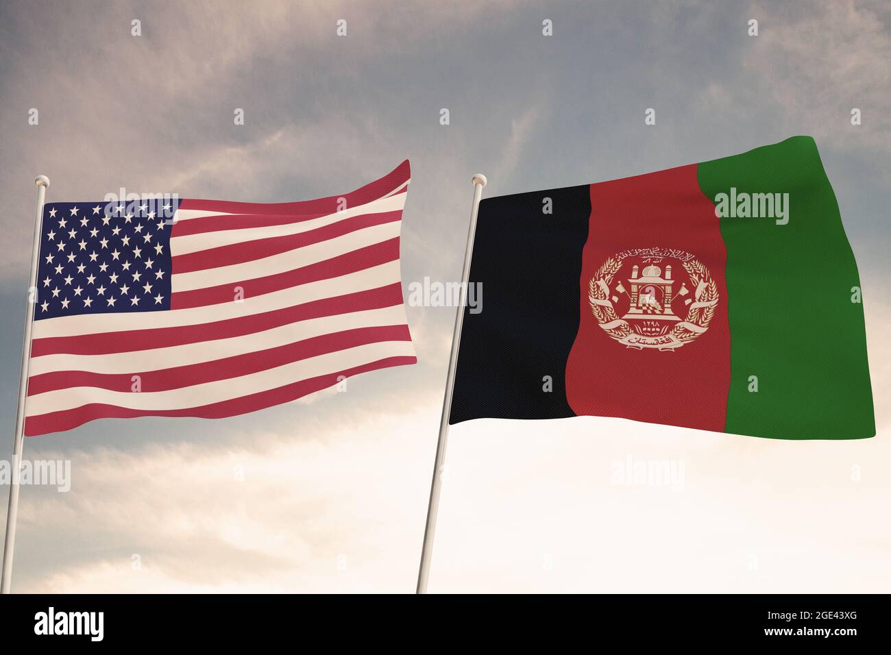 Flags of Afghanistan and United States of America USA waving with ...