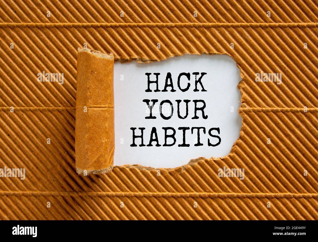 Hack your habits symbol. Words 'Hack your habits' appearing behind torn ...