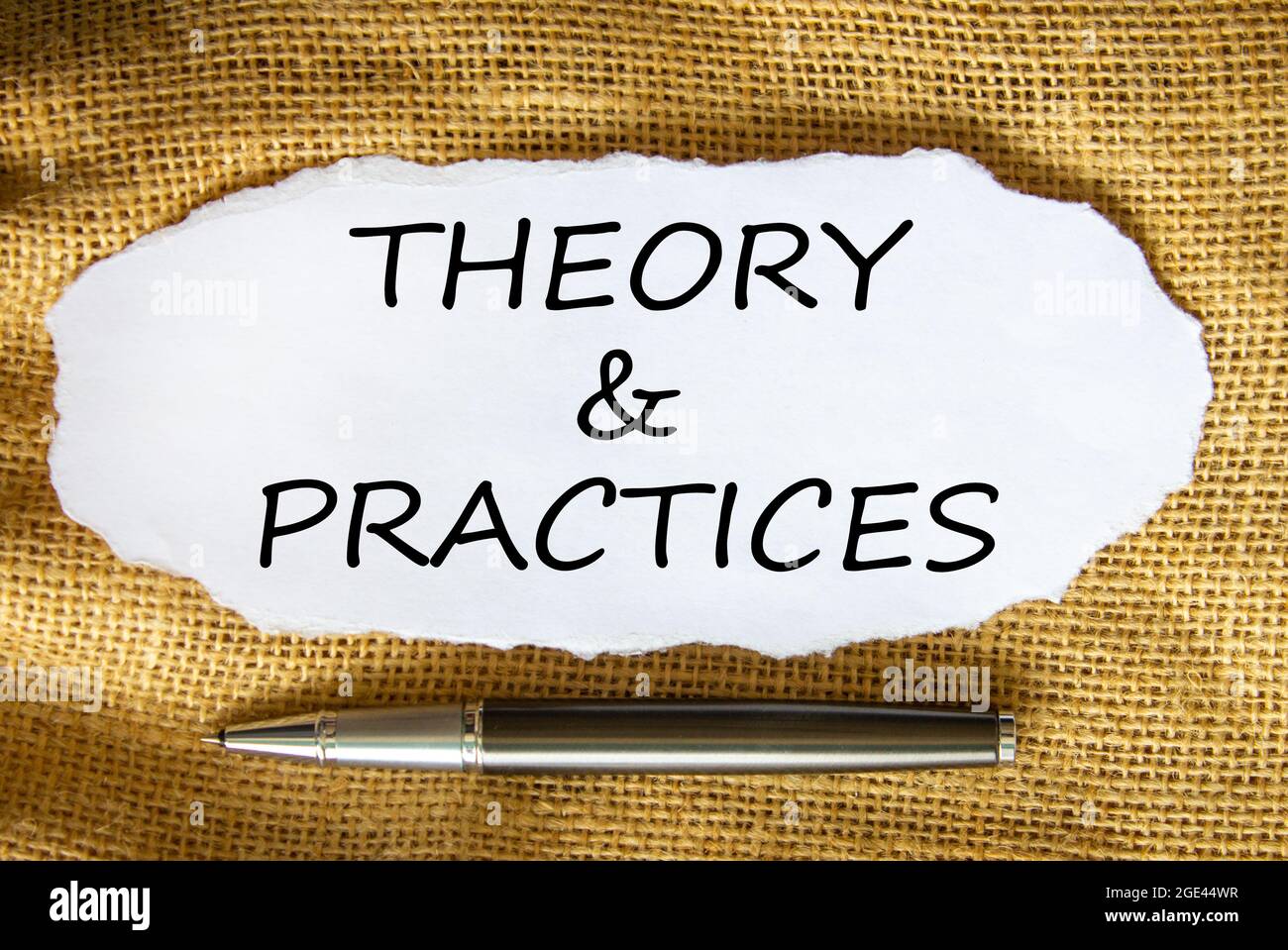 Theory and practices symbol. Words 'Theory and practices' on white ...