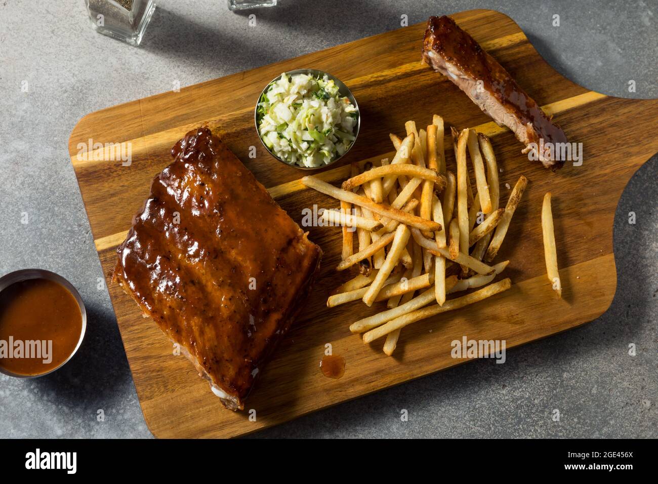 Homemade Baby Back Spare Ribs with Fries and Coleslaw Stock Photo - Alamy