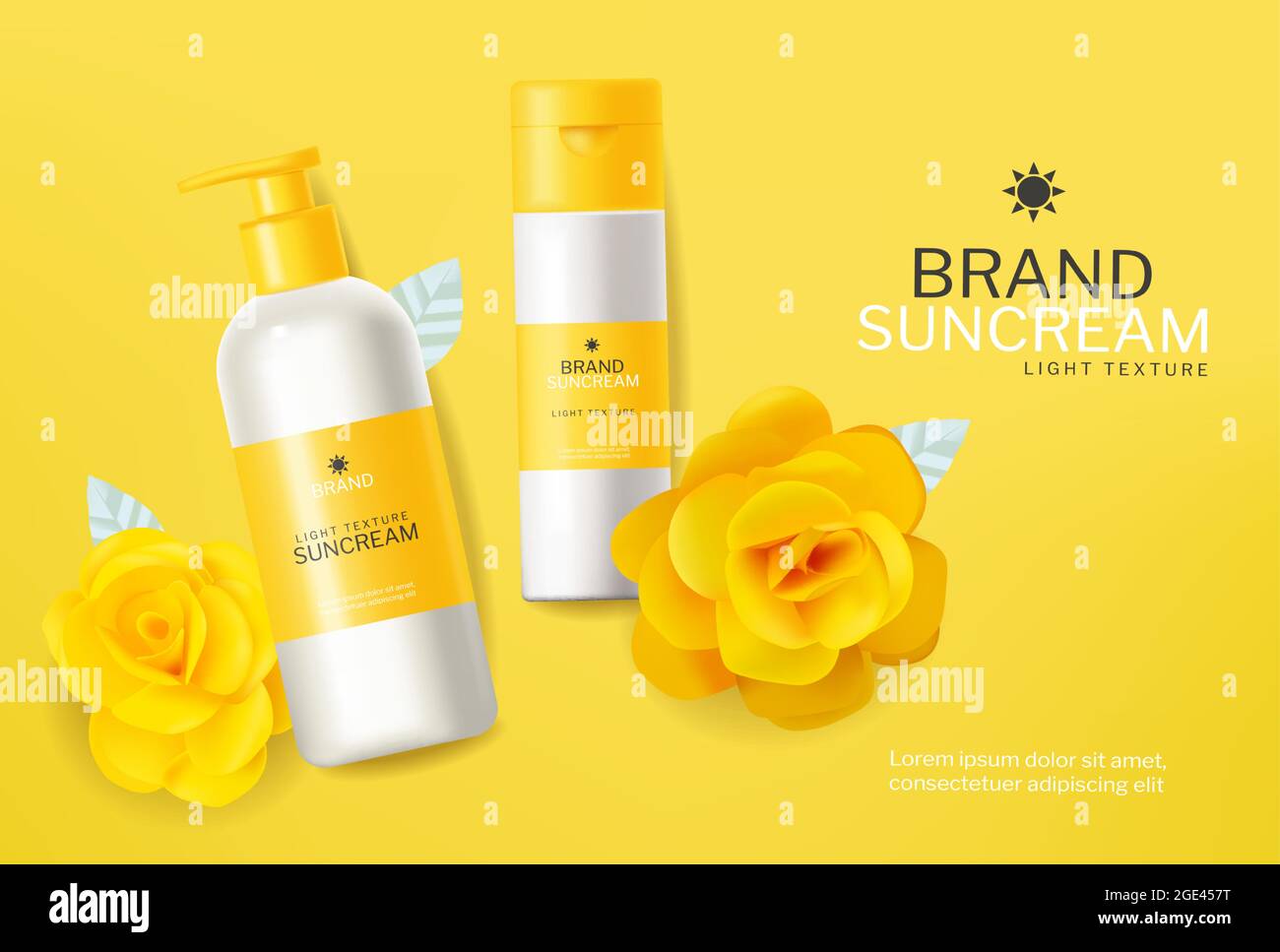 Yellow cosmetics sunscreen lotion vector realistic. Product placement ...