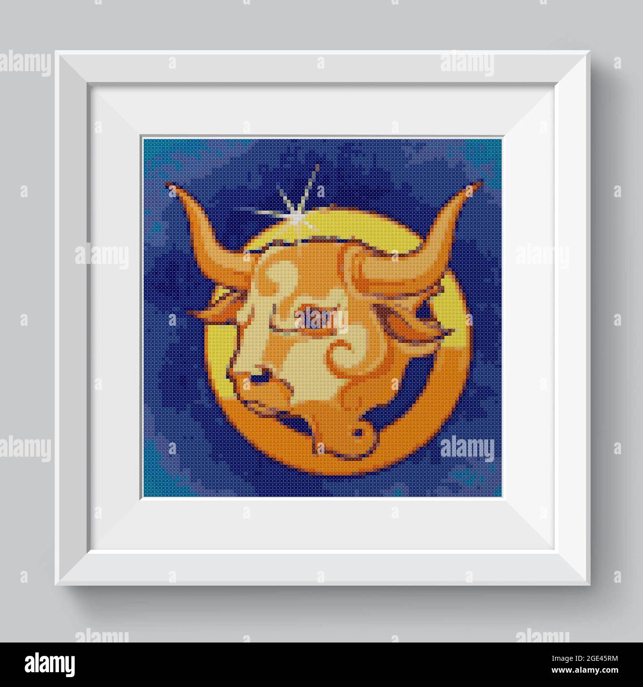 Cute zodiac signs icon. Taurus. Illustration of cross stitch embroidery ...