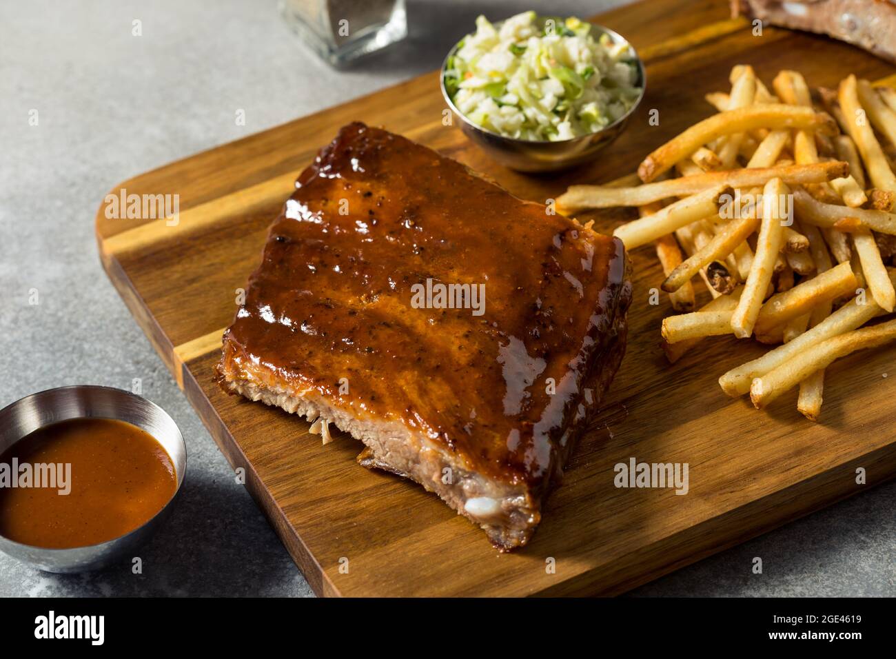 Homemade Baby Back Spare Ribs with Fries and Coleslaw Stock Photo - Alamy