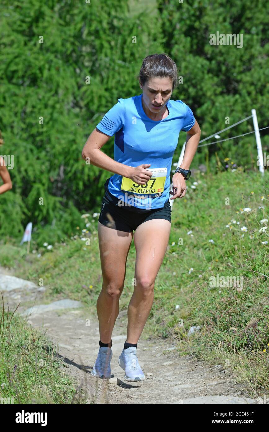 Zinal, SWITZERLAND - AUGUST 7: Elite runner, Nuria Gil Clapera (ESP) in ...
