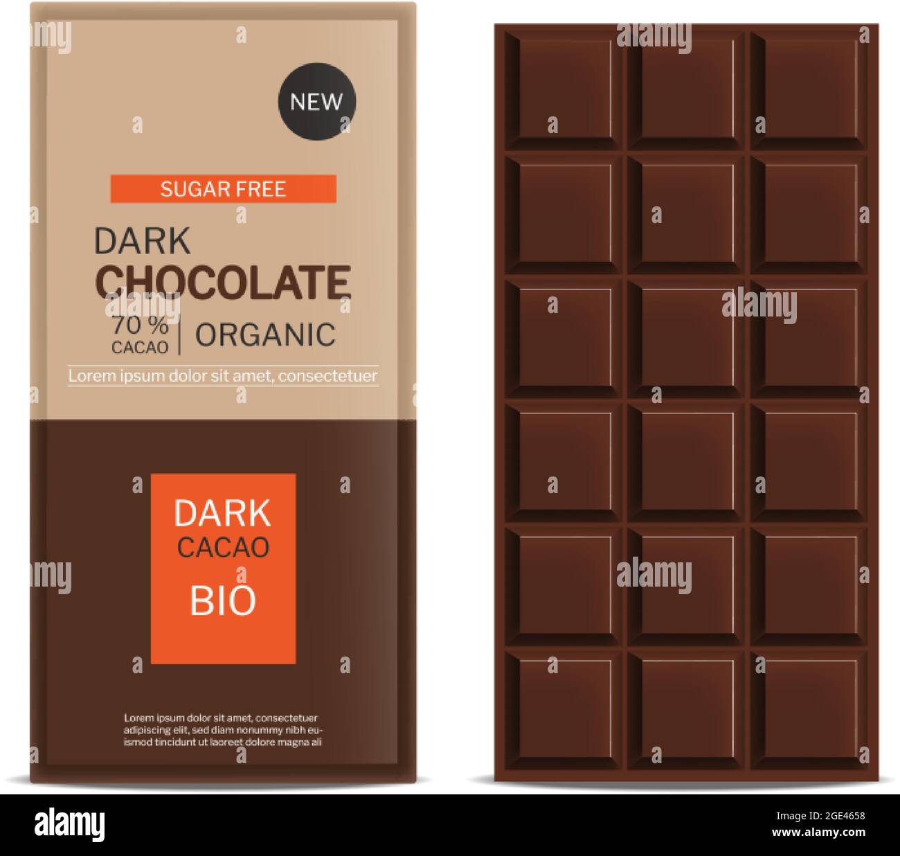 Dark chocolate bar vector realistic. Product placement design package ...