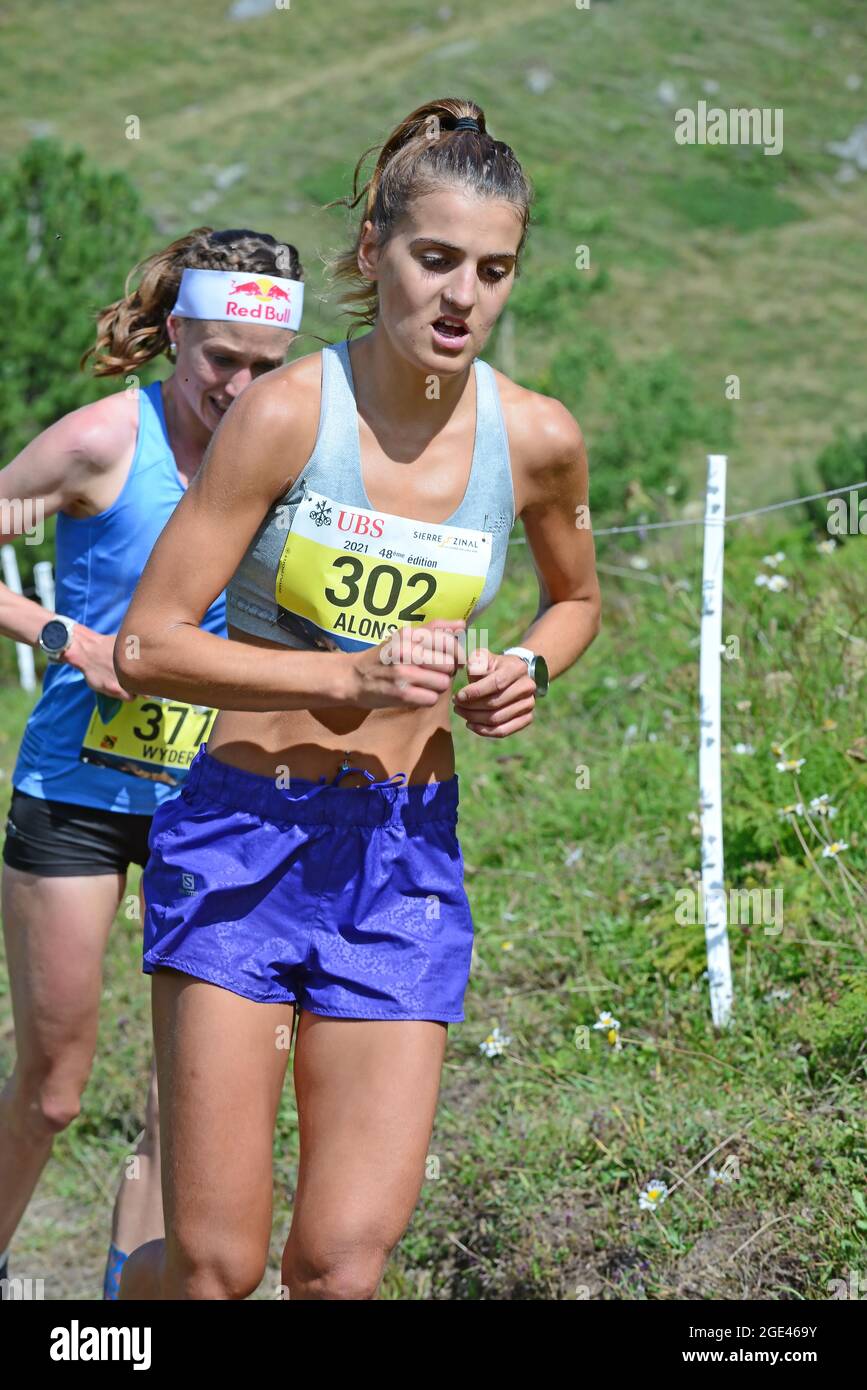 Zinal, SWITZERLAND - AUGUST 7: Elite runner, Sara ALONSO (ESP) in the ...