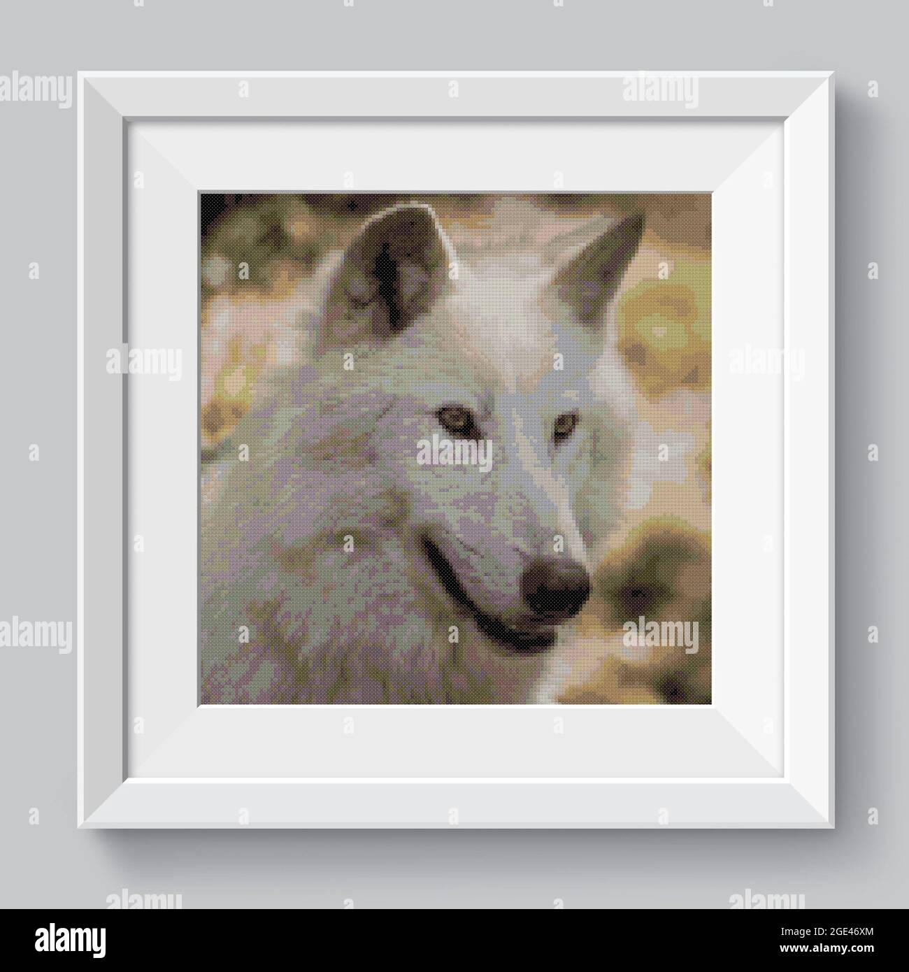 Portrait of a white wolf. Illustration of cross stitch embroidery ...