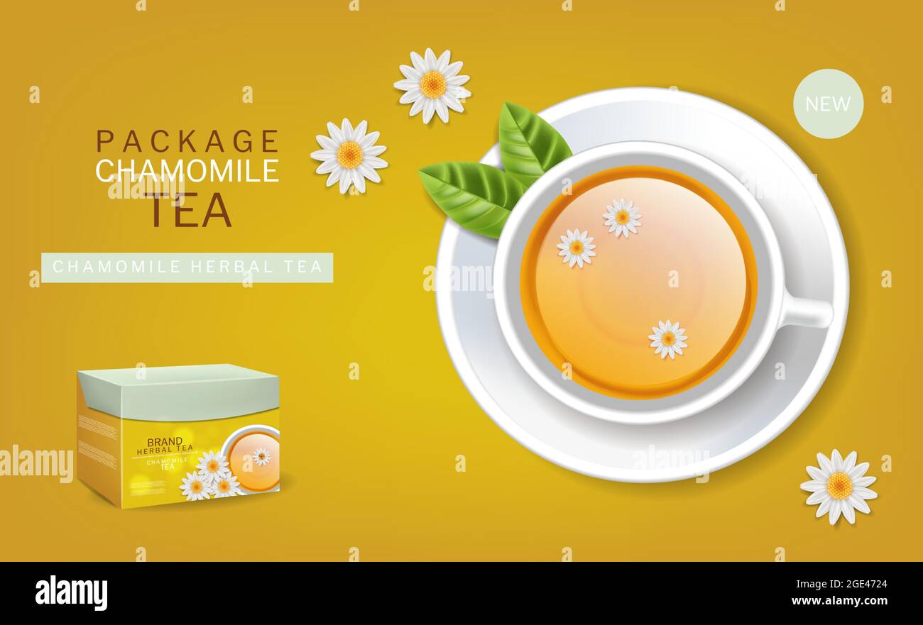 Chamomile Cup of tea vector realistic. Top view 3d illustration Stock ...