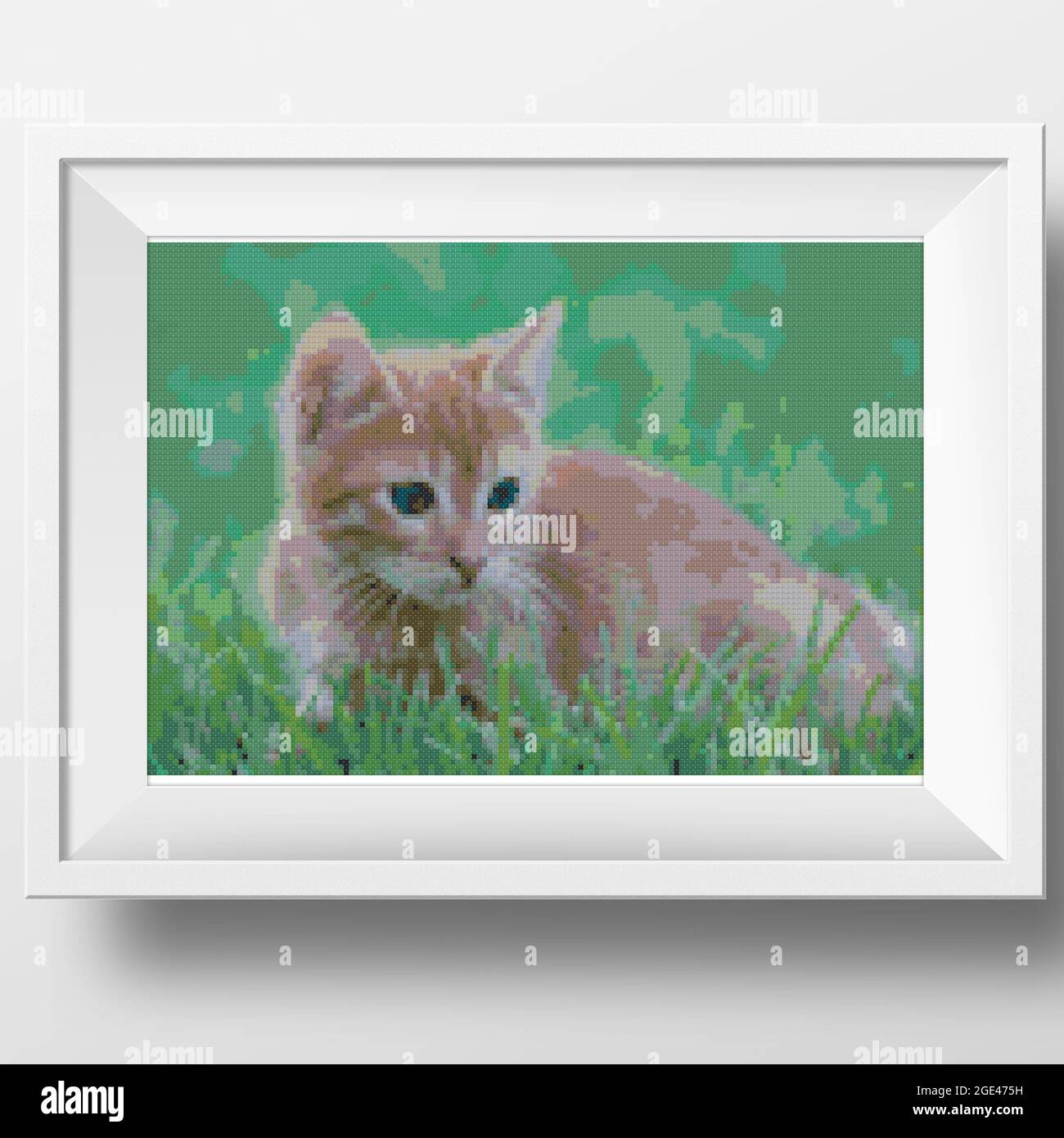 Little kitten on the grass. Cat in summer nature. Illustration of cross ...