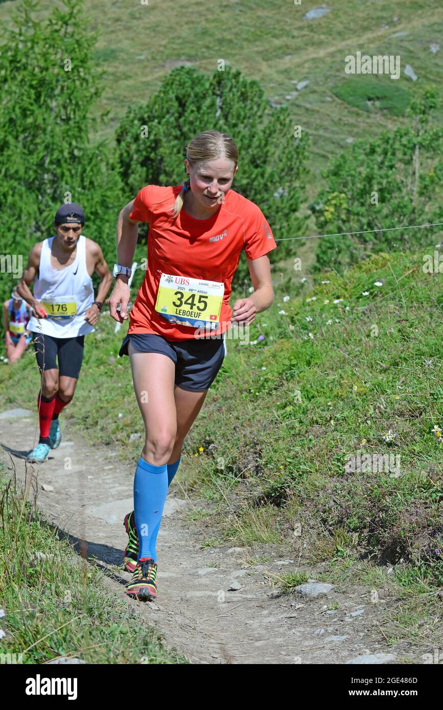 Zinal, SWITZERLAND - AUGUST 7: Elite runner, therese Leboeuf (CH) in ...