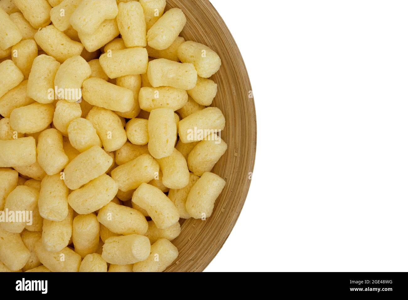 sweet corn sticks in bowl with ampty space for text isolated on white ...