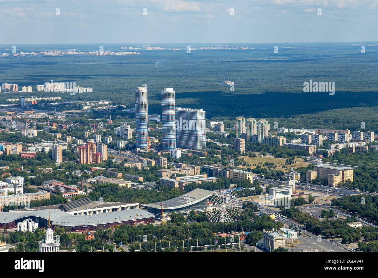 Spectacular aerial view (340 m) of Moscow, Russia. View from Ostankino ...